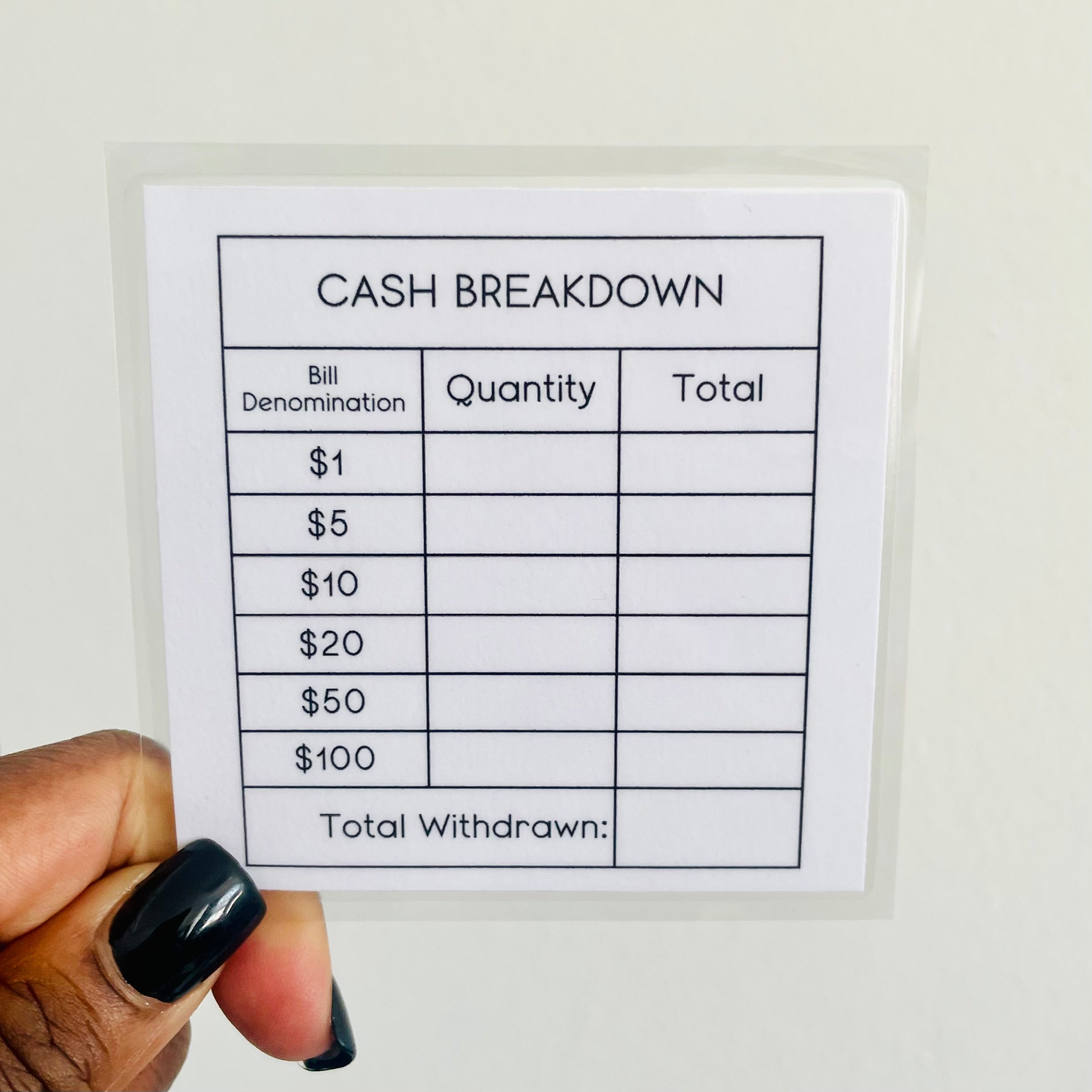 Cash Breakdown Card - Honed The Brand
